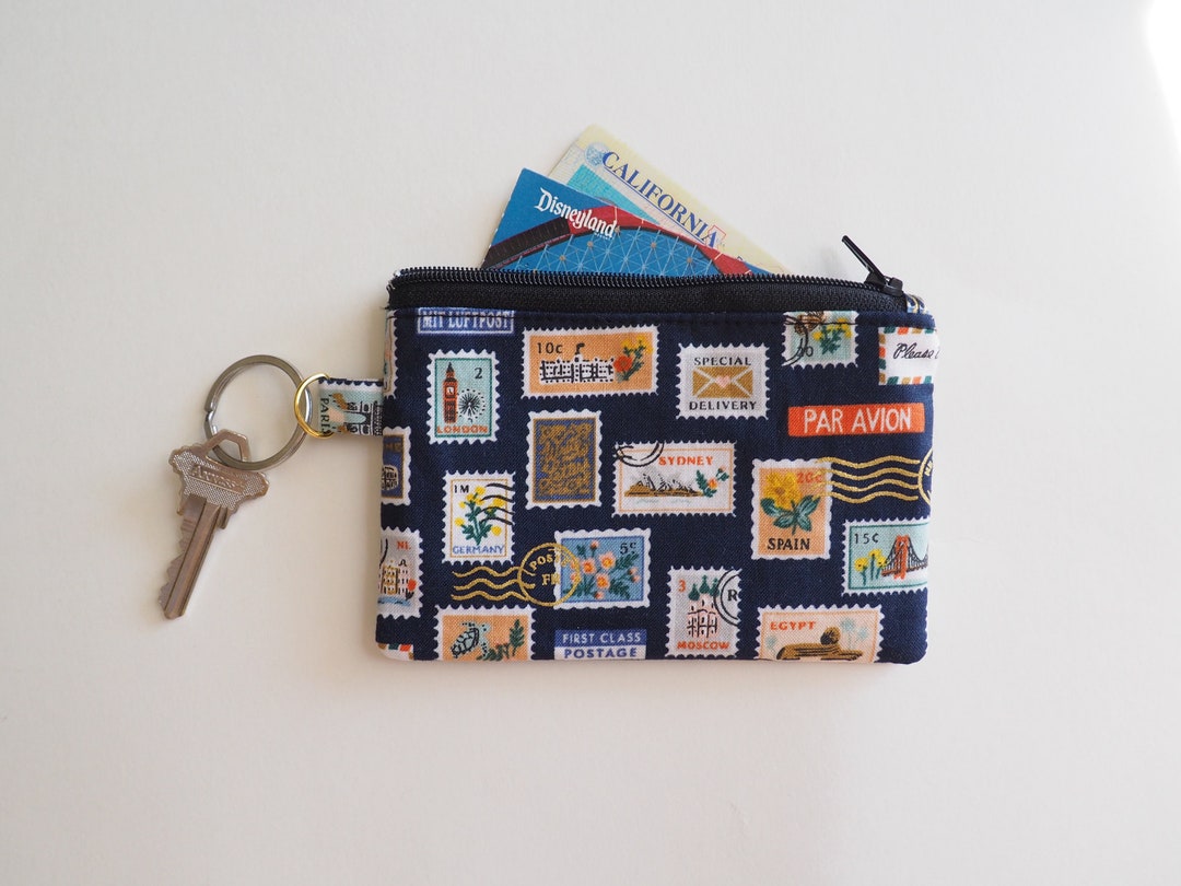 Zippered Coin Pouch Wallet - Postage Stamps Navy - Etsy
