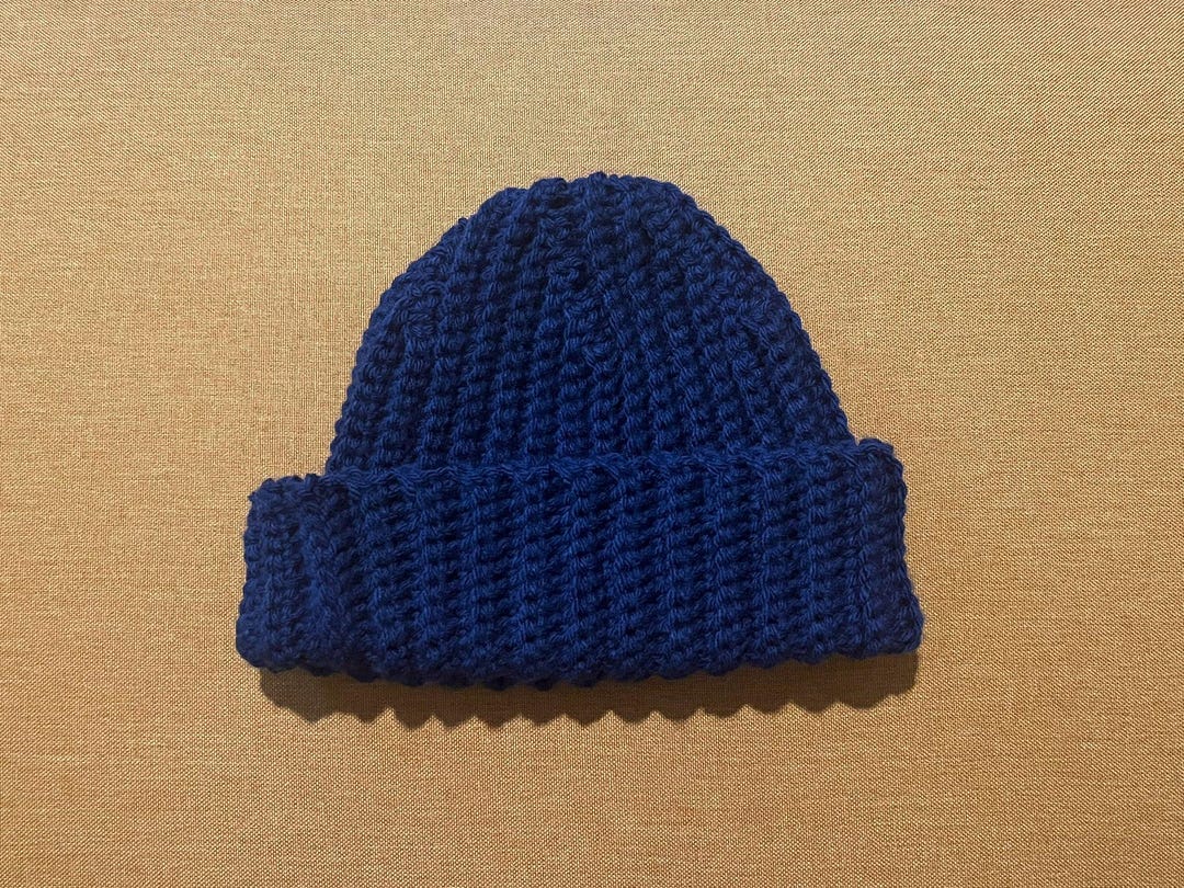 Navy Blue Crochet Ribbed Beanie - Etsy