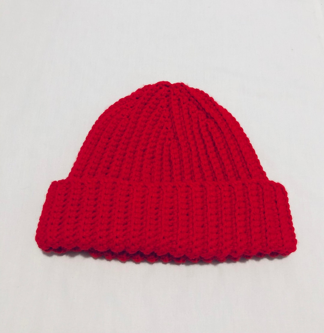 Red Crochet Ribbed Fitted Beanie - Etsy