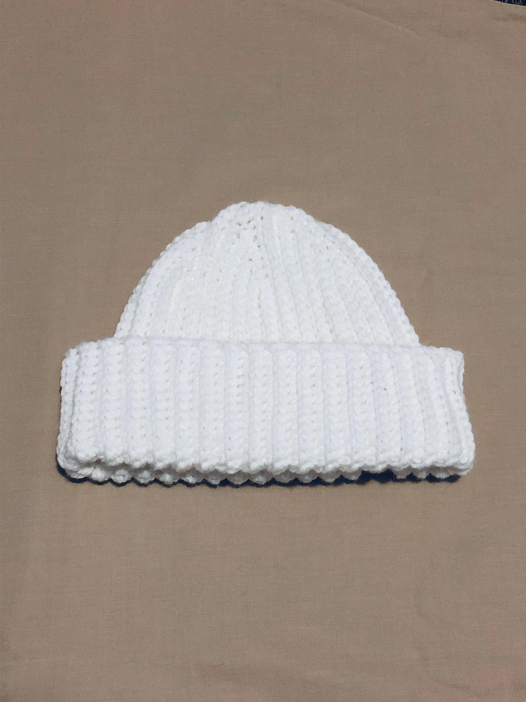 White Crochet Ribbed Fitted Beanie - Etsy