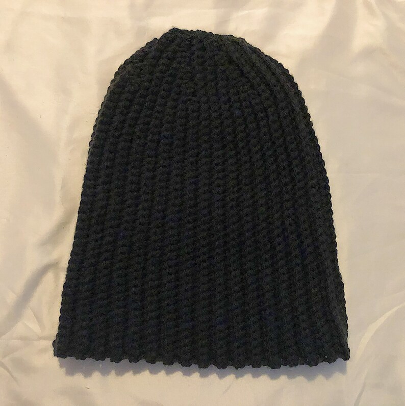 Black Crochet Ribbed Beanie - Etsy
