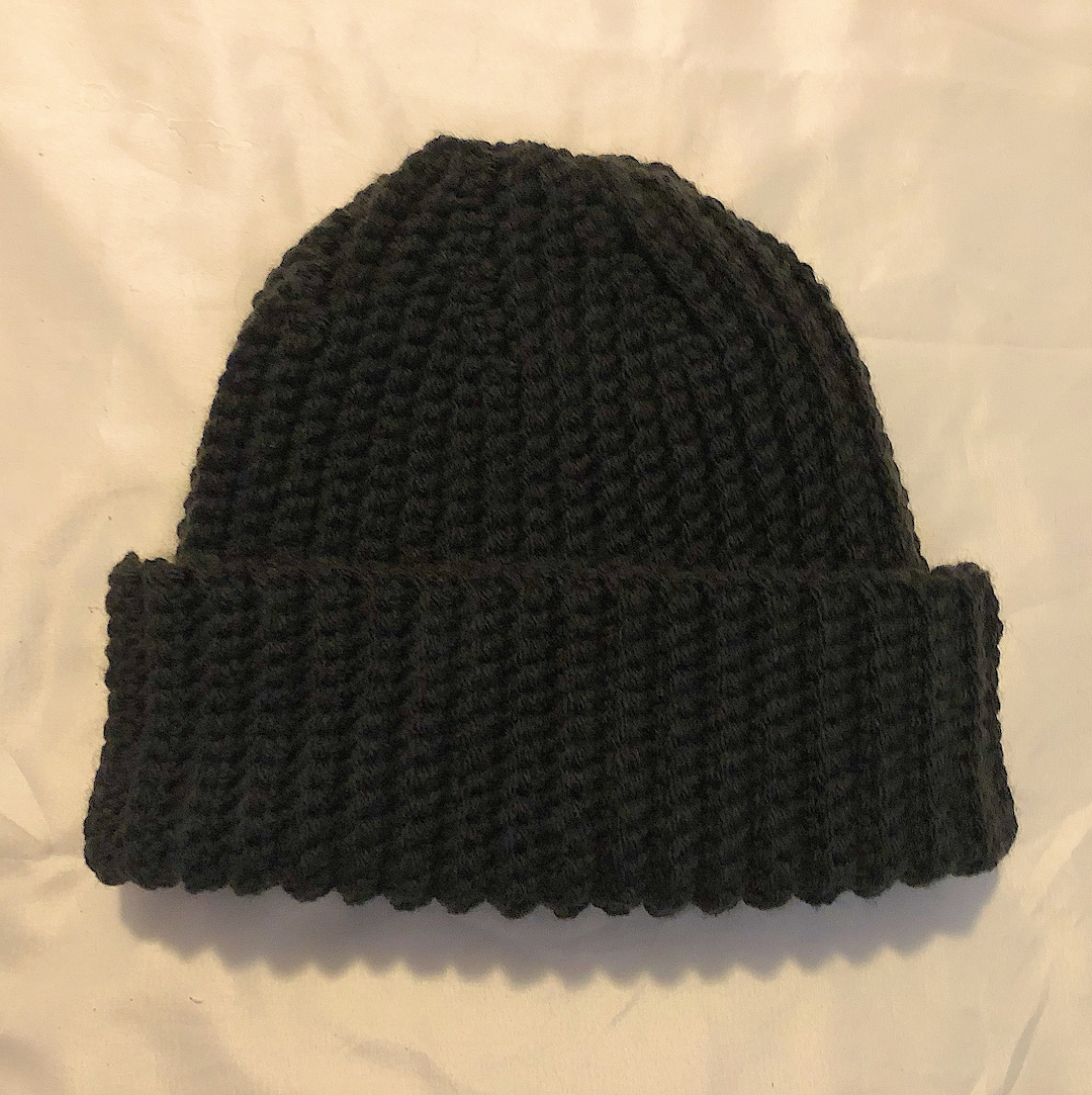 Black Crochet Ribbed Beanie - Etsy