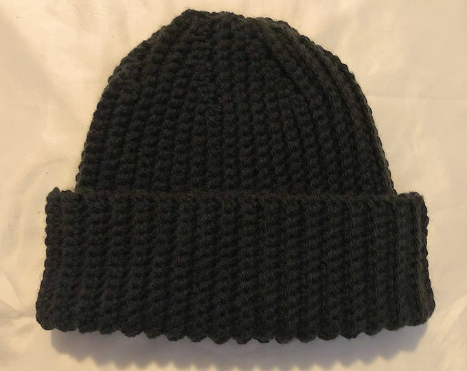 Black Crochet Ribbed Beanie - Etsy