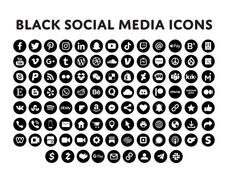 Black Social Media Icons Bundle Over 800 Social Media Icons - Etsy