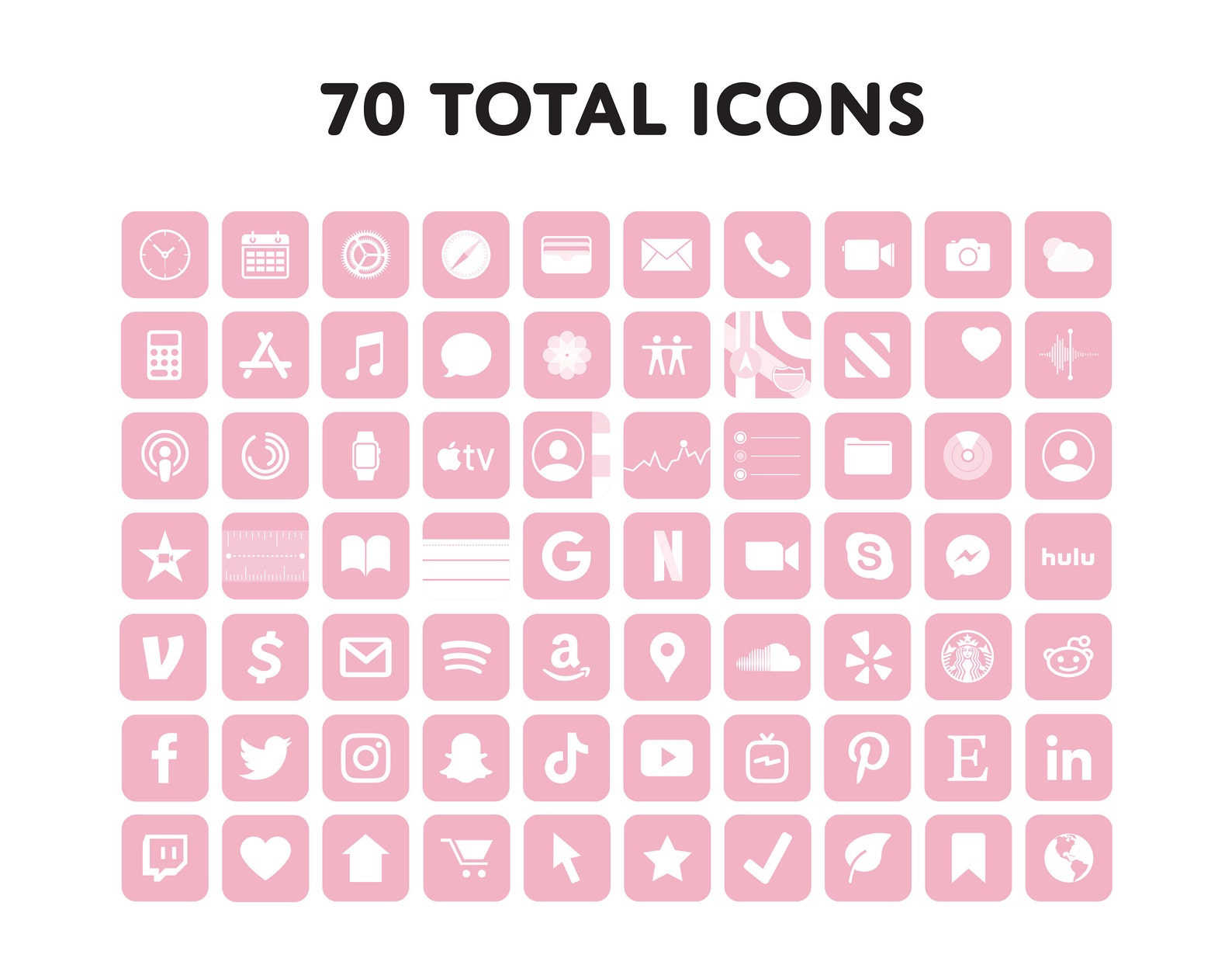 IPhone Ios14 Icons - Light Pink iPhone App Icons Bundle - 70 Social ...
