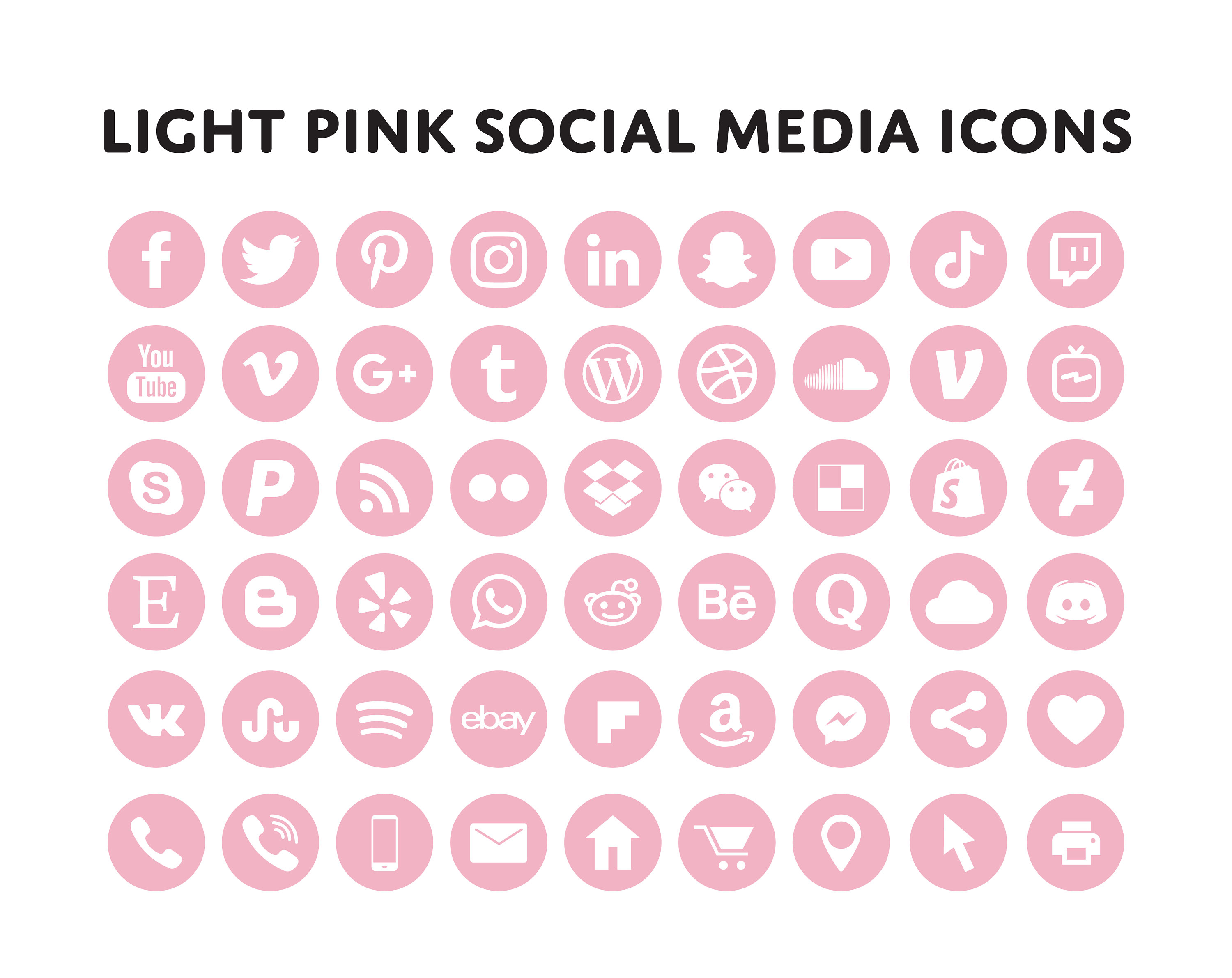 Light Pink Social Media Icons Bundle Over 200 Social Media Etsy