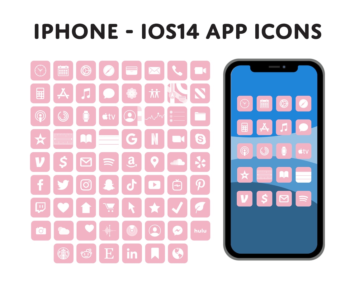 Iphone Ios14 Icons Light Pink Iphone App Icons Bundle 70 - Etsy