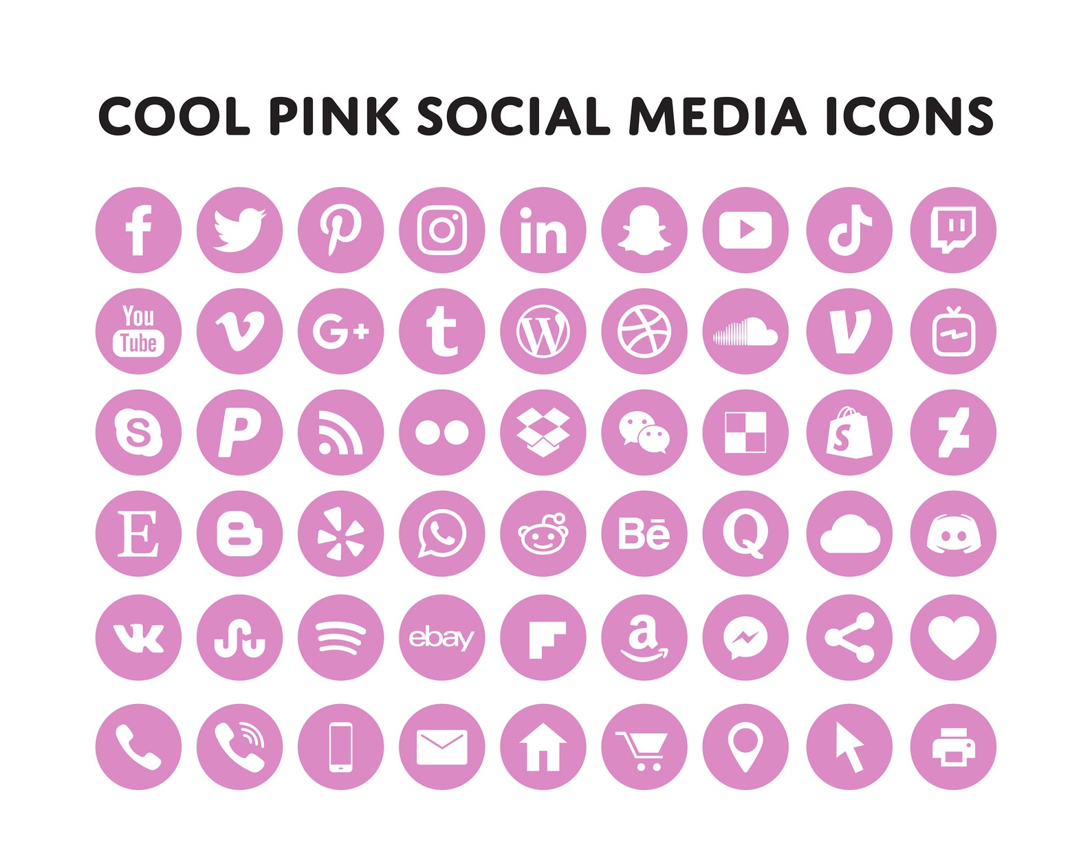 Cool Pink Social Media Icons Bundle Over 200 Social Media - Etsy