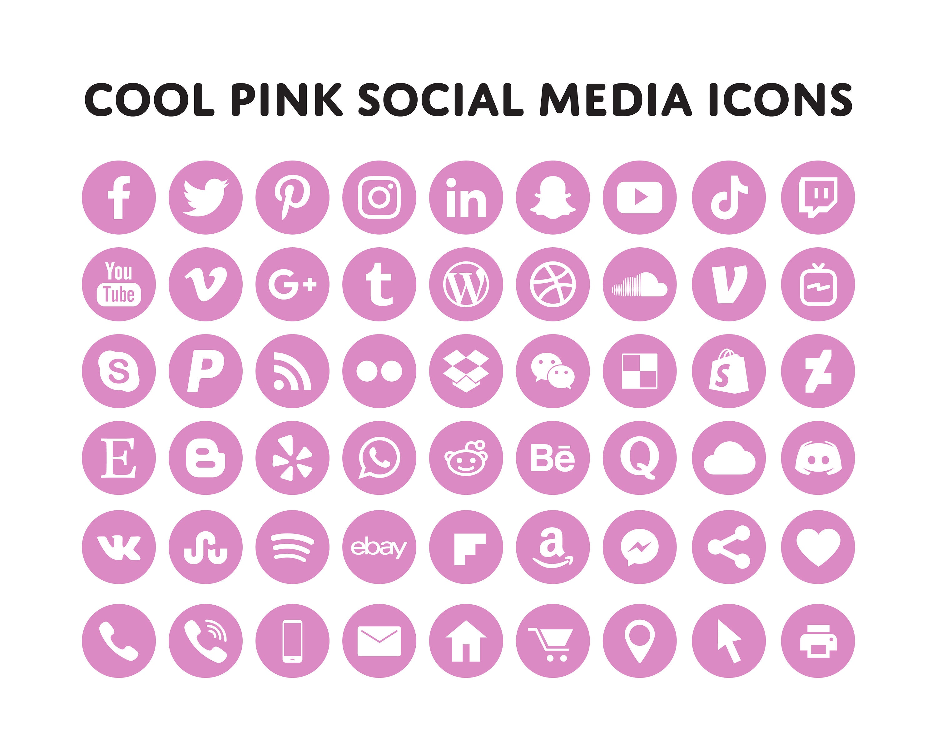 Cool Pink Social Media Icons Bundle Over 200 Social Media - Etsy