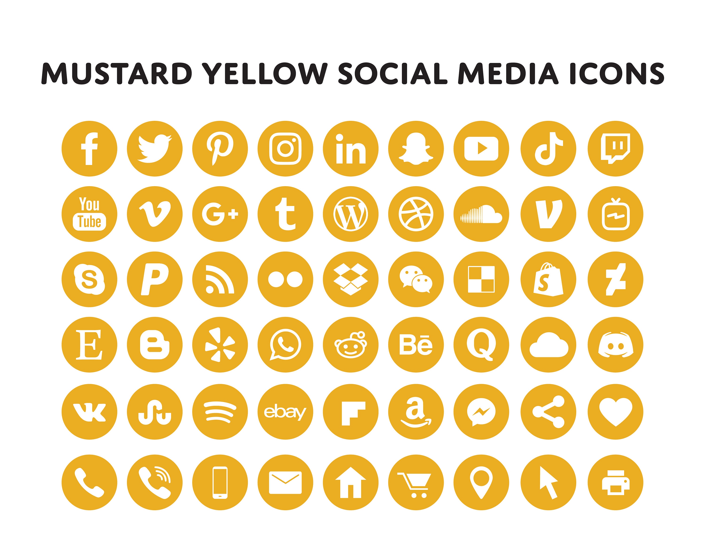 Mustard Yellow Social Media Icons Bundle - Yellow Social Media Icons ...