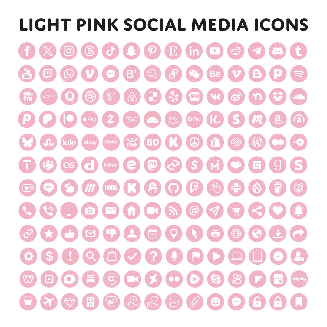 Light Pink Social Media Icons Bundle - Over 1600 Social Media Icons ...