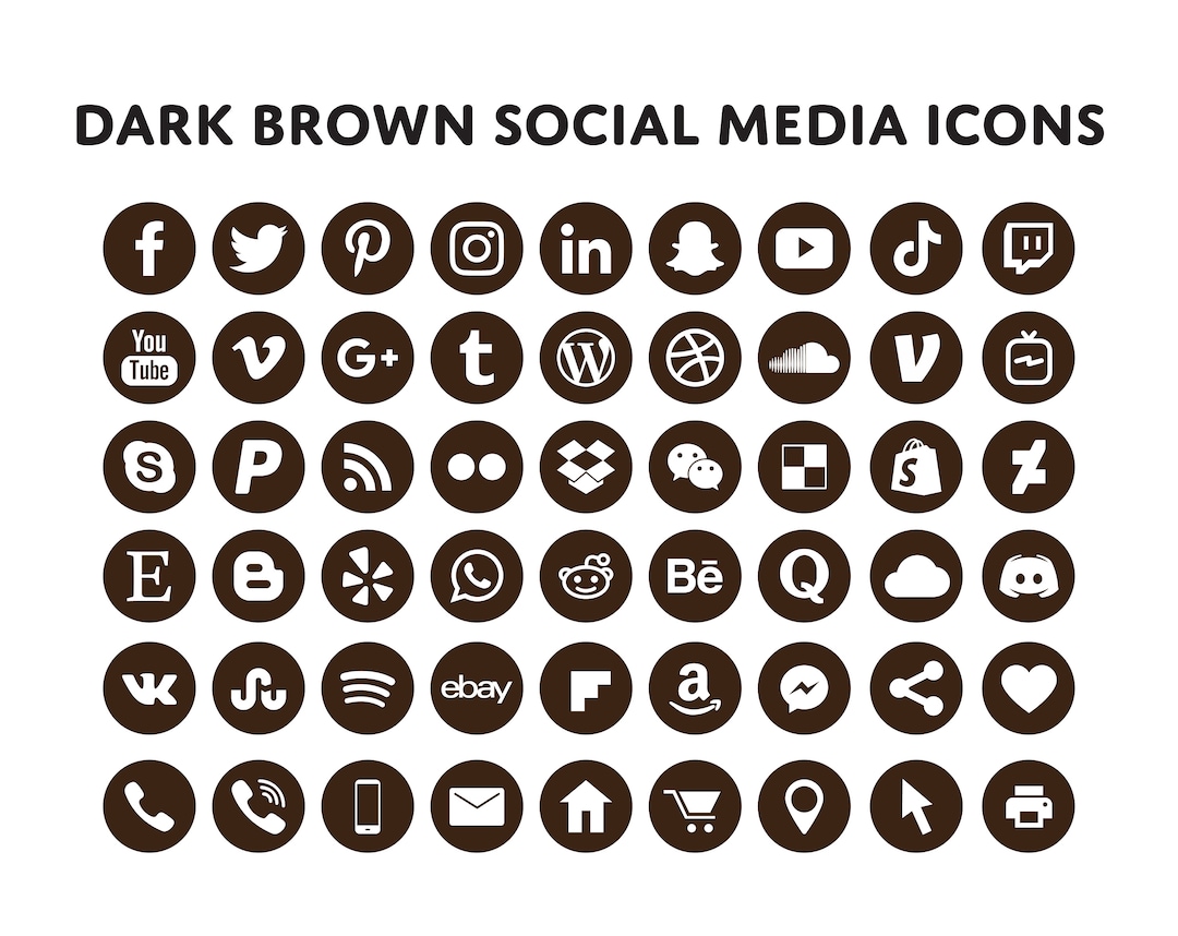 Dark Brown Social Media Icons Bundle - Brown Social Media Icons - Blog ...