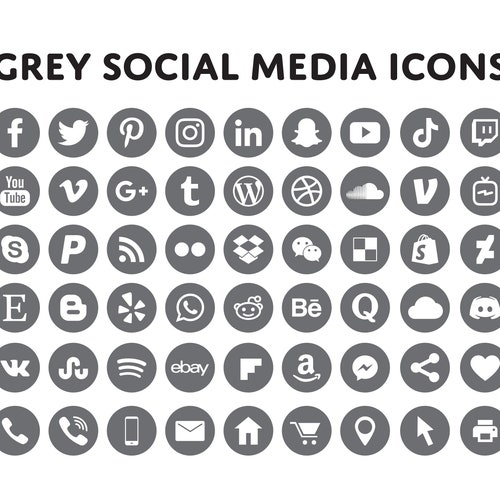 Grey Social Media Icons Bundle Over 200 Gray Social Media | Etsy UK