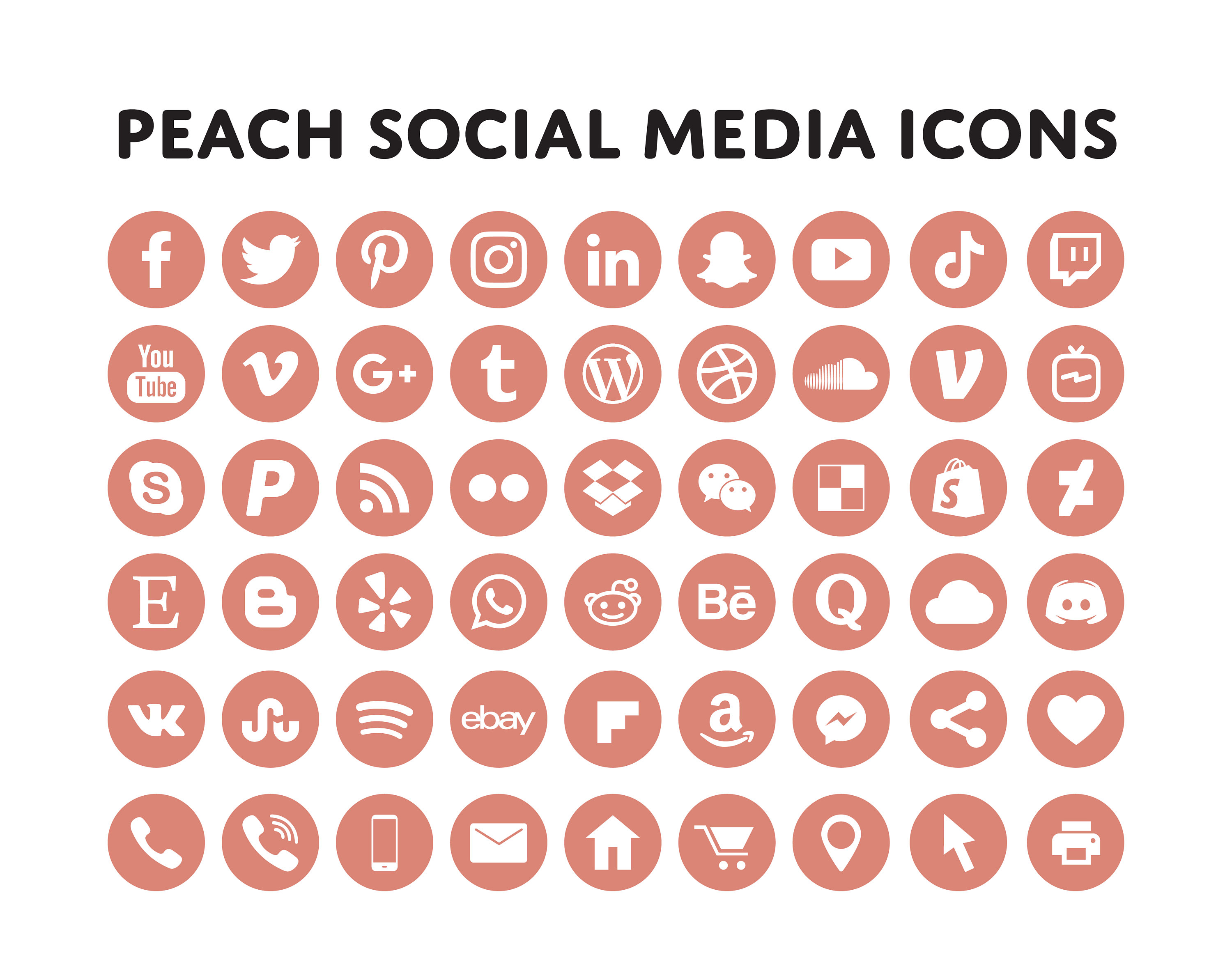 Peach Social Media Icons Bundle Over 200 Social Media Icons Blog Icons ...