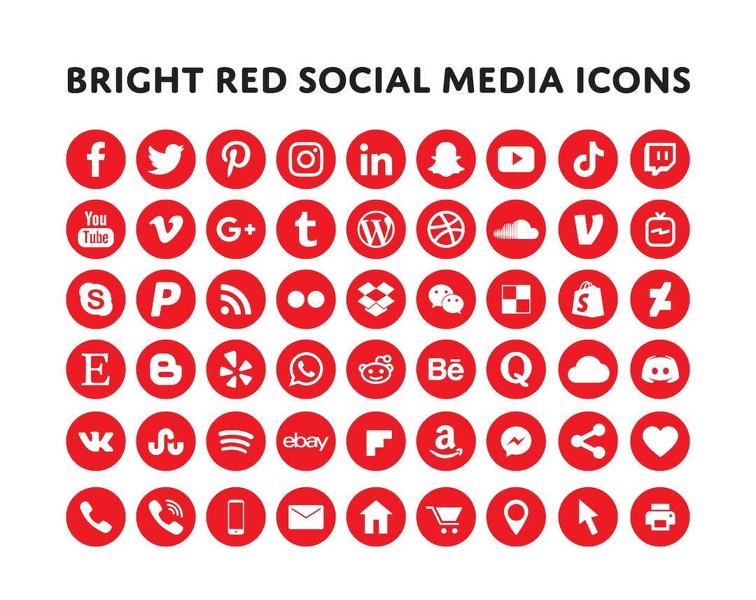 Bright Red Social Media Icons Bundle Over 200 Social Media Icons Blog ...