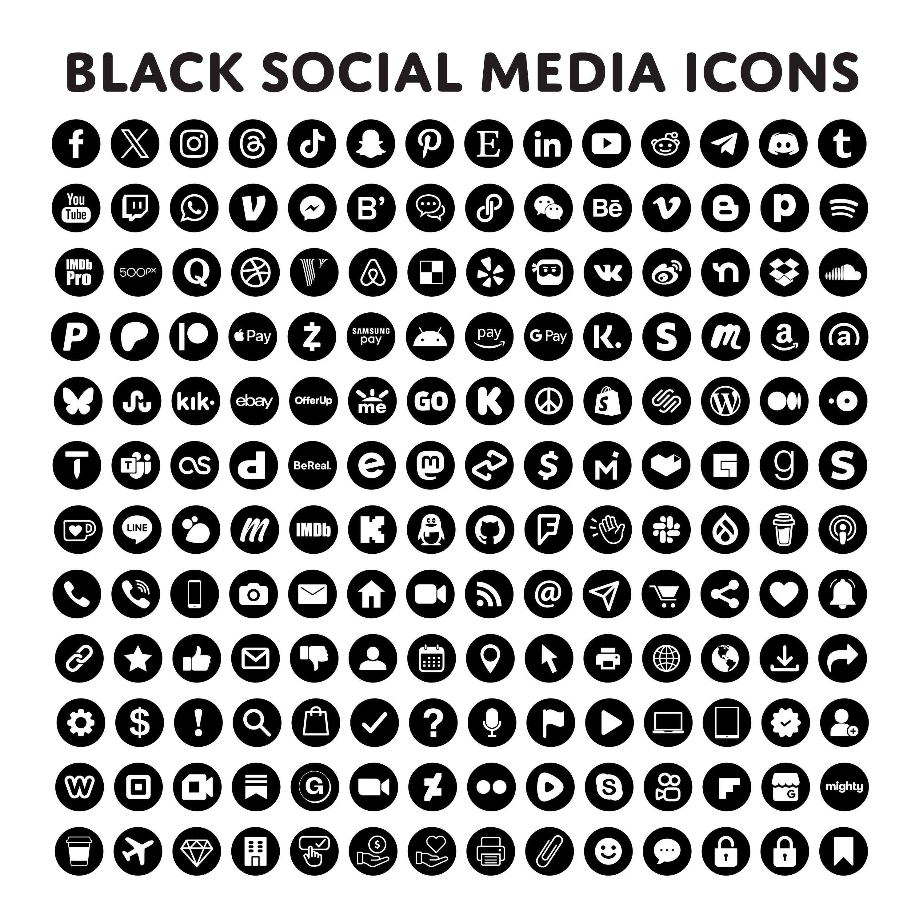 Black Social Media Icons Bundle - Over 1600 Social Media Icons - Blog ...