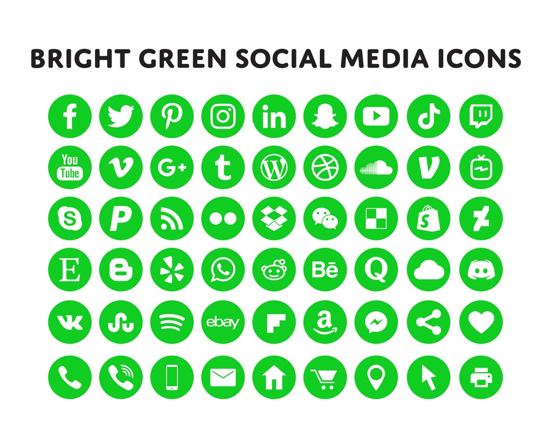 Bright Green Social Media Icons Bundle - Over 200 Social Media Icons ...