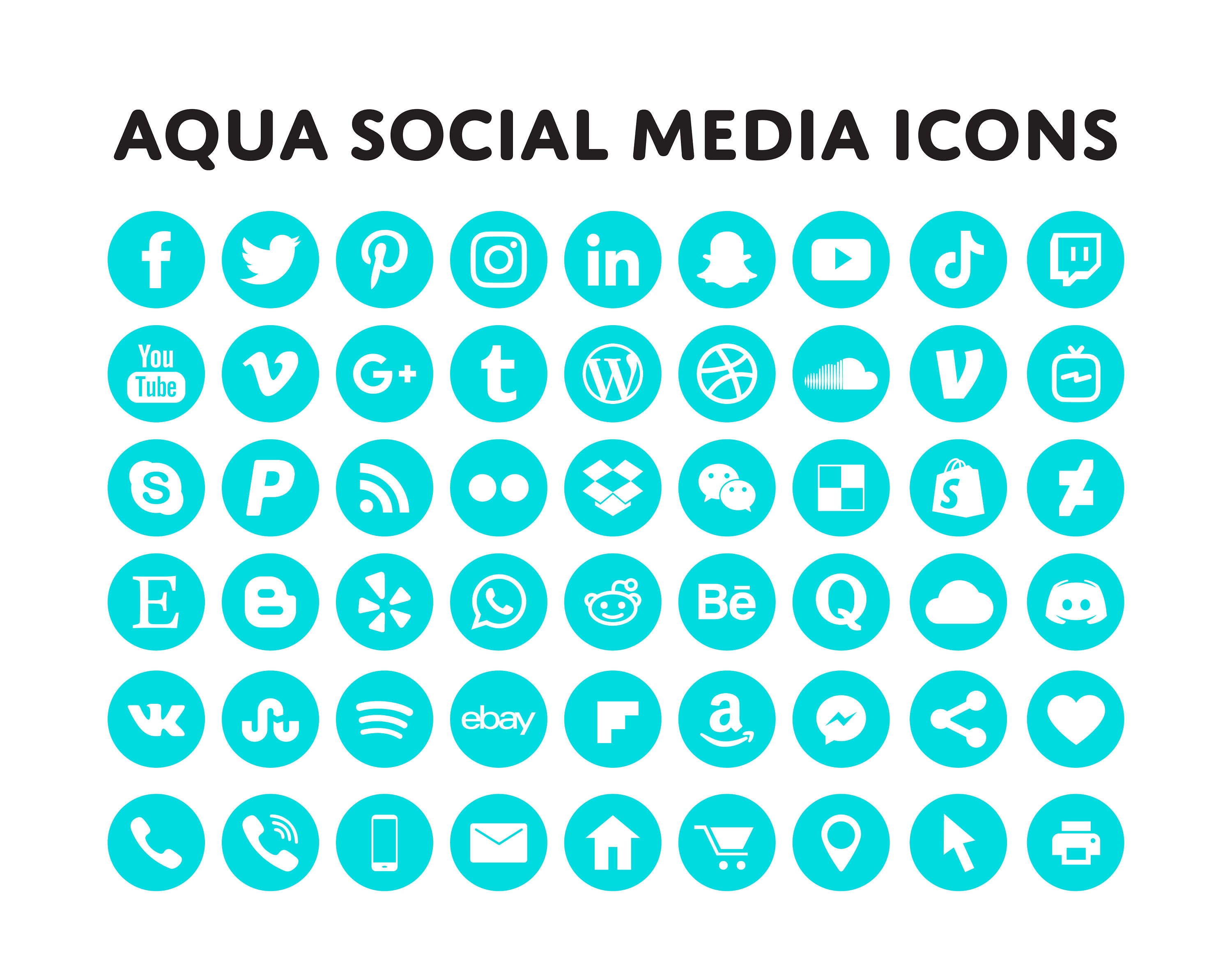 Aqua Social Media Icons Bundle - Over 200 Social Media Icons - Blog ...