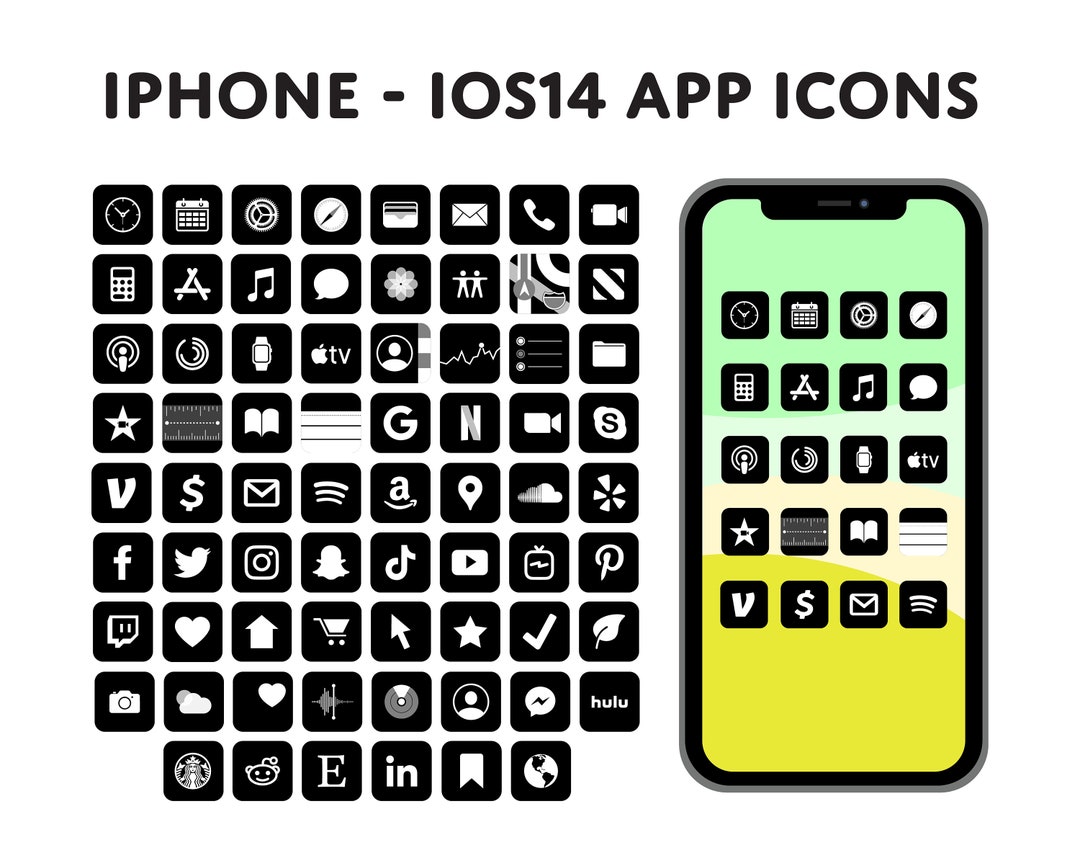 IPhone Ios14 Icons - Black iPhone App Icons Bundle - 70 Social Media ...