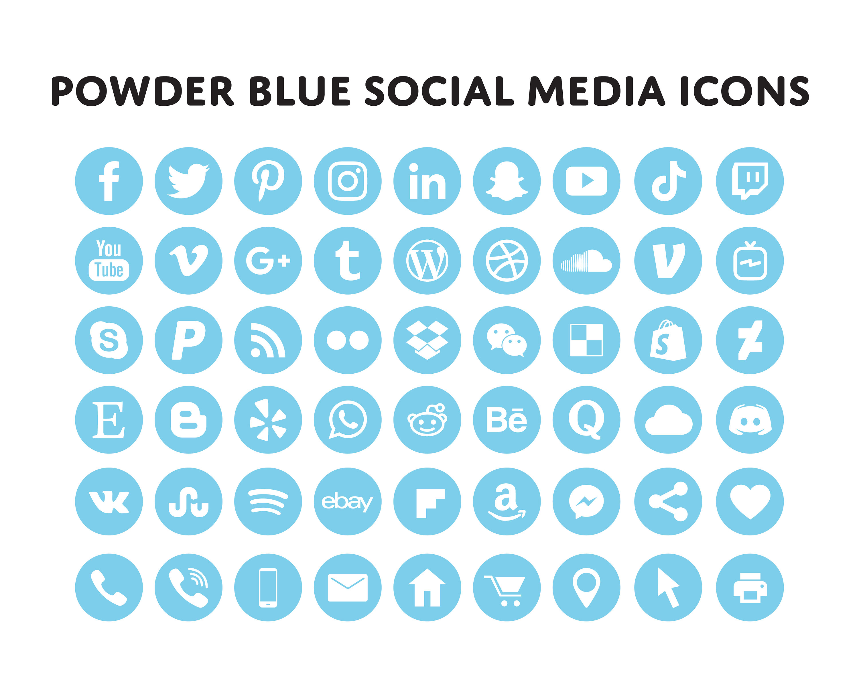 Powder Blue Social Media Icons Bundle - Over 200 Social Media Icons ...