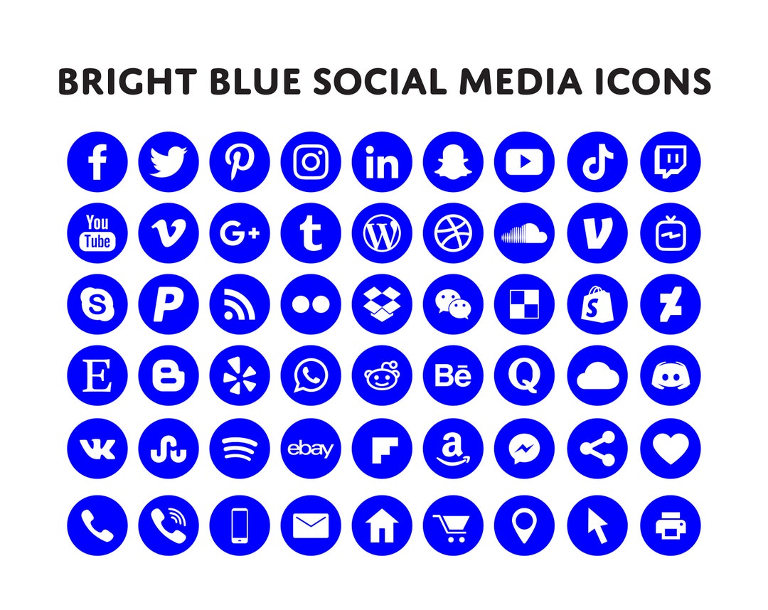 Bright Blue Social Media Icons Bundle Blue Social Media Icons Blog ...