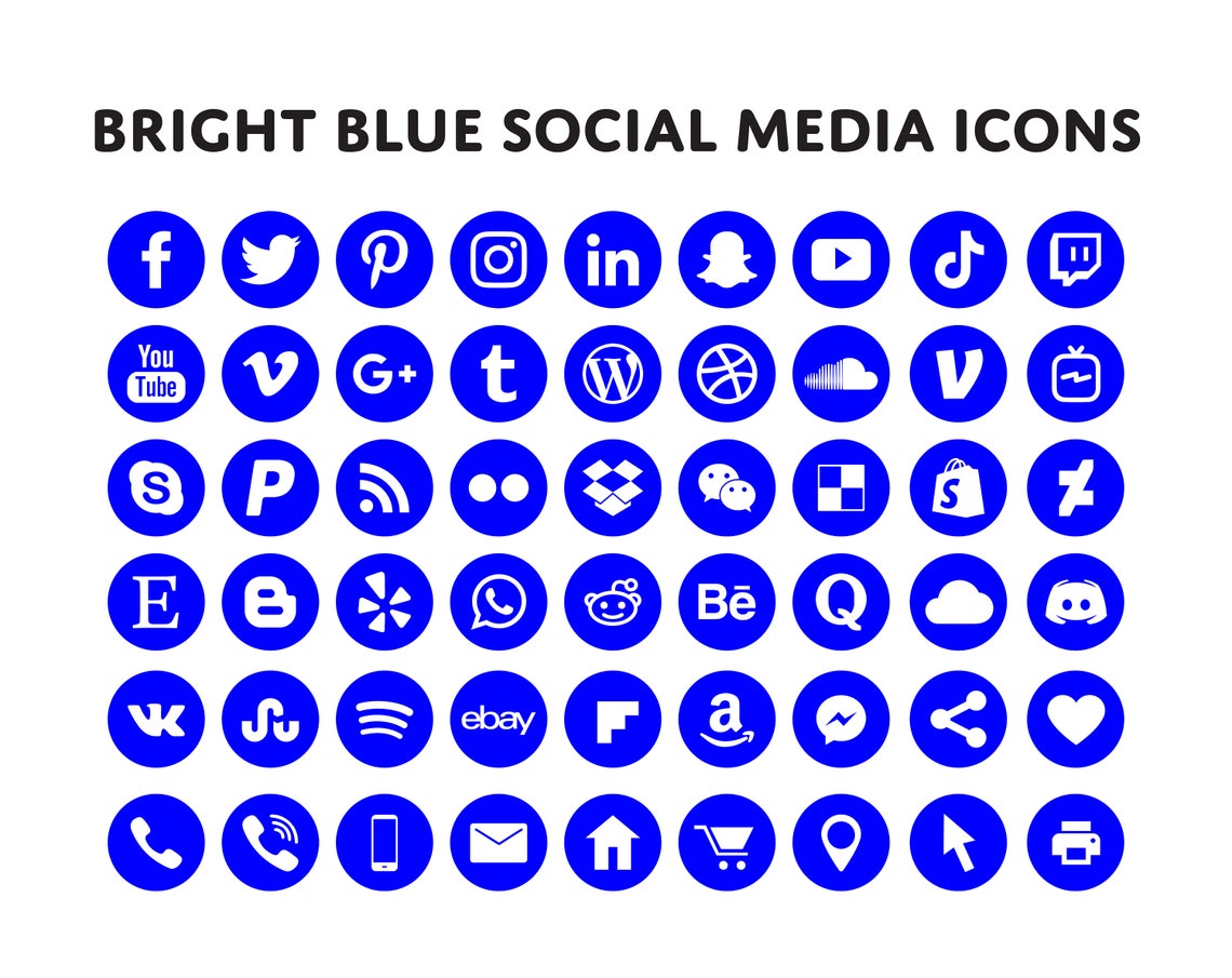 Bright Blue Social Media Icons Bundle - Blue Social Media Icons - Blog ...