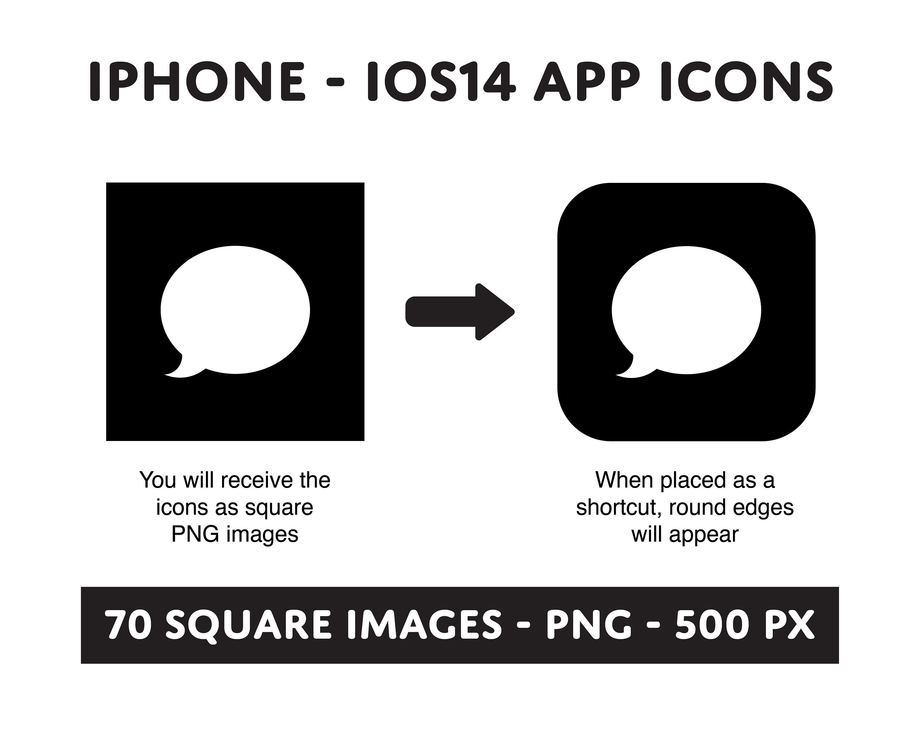 Iphone Ios14 Icons Black Iphone App Icons Bundle 70 Social | Etsy