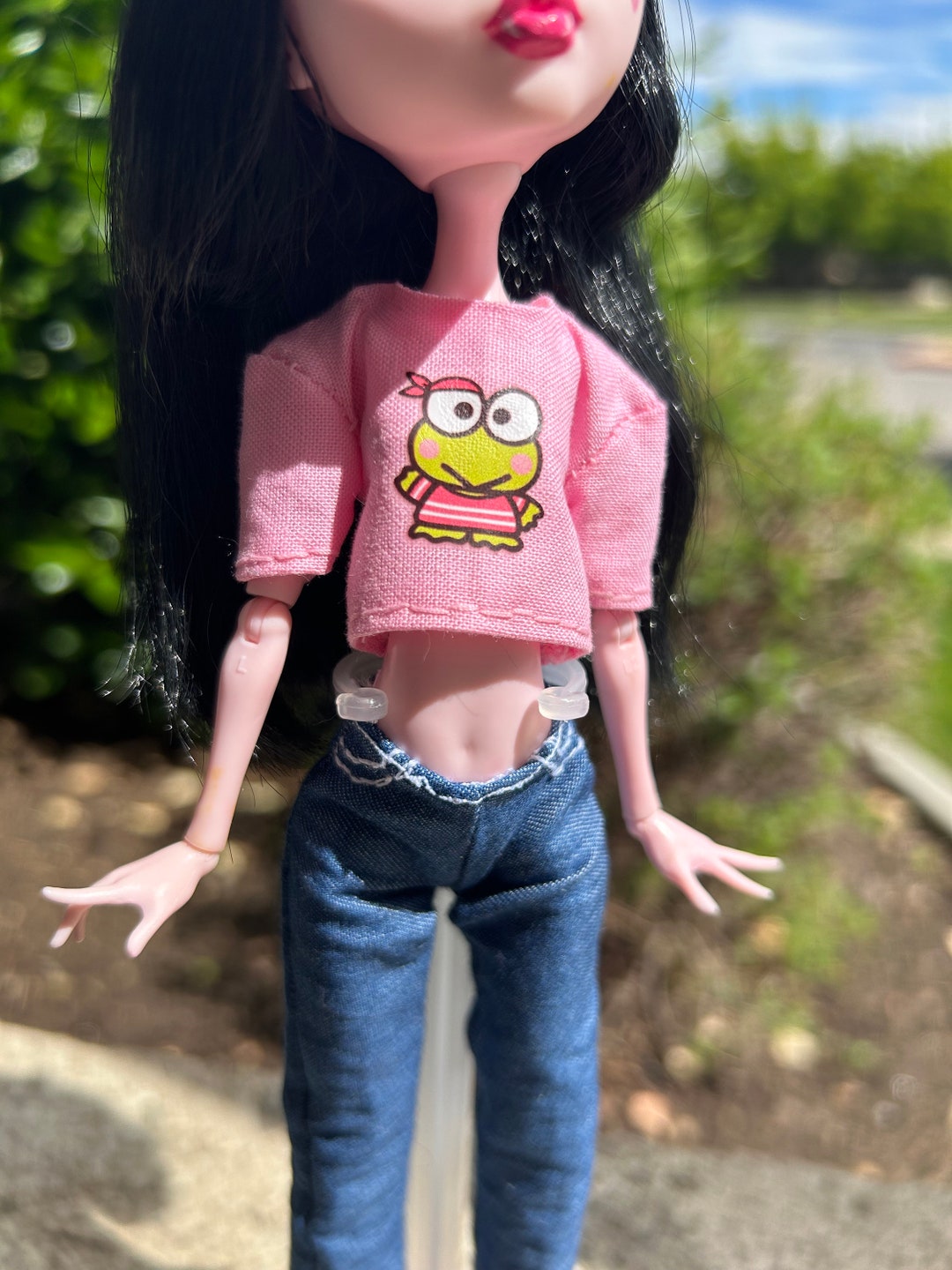 Monster High Crop Top and Jeans Custom Outfit Keroppi Hello Kitty Pink ...