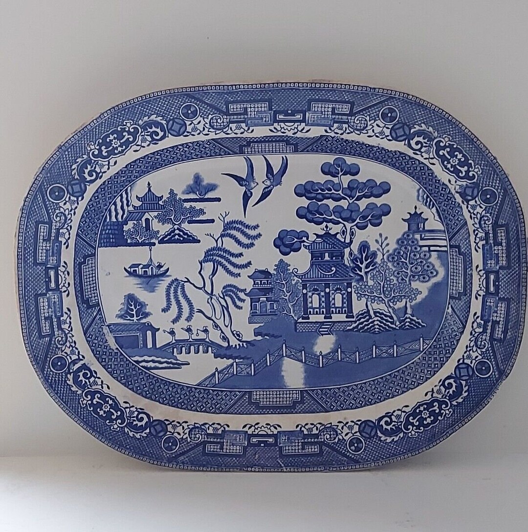 Antique Blue Willow Platter CPC Clyde Pottery Scotland Large Warranted ...