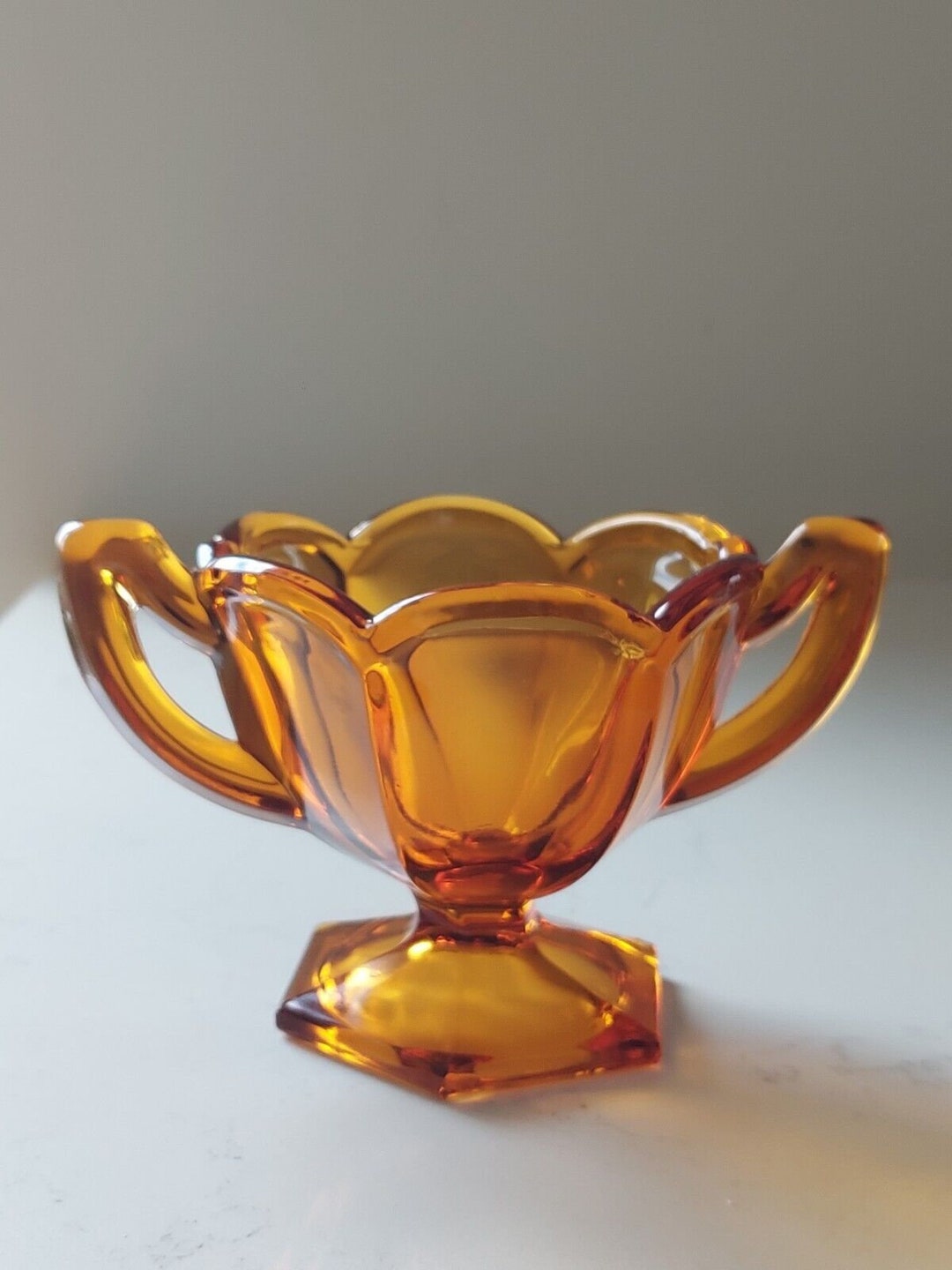 Amber Glass Open Salt Cellar Art Deco Chippendale Pattern Vintage - Etsy