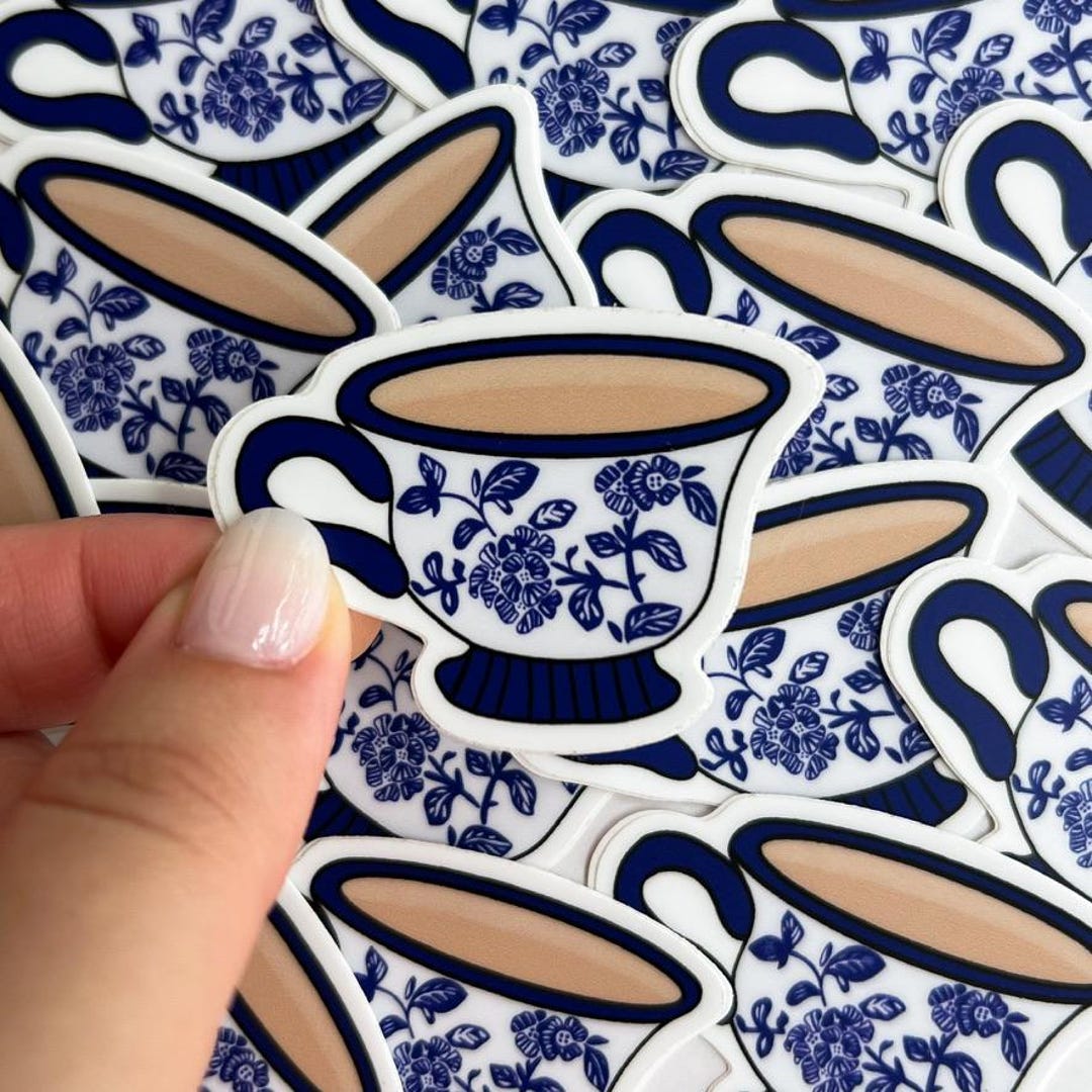 Floral Teacup Sticker, Weatherproof Laptop and Water Bottle Decal - Etsy