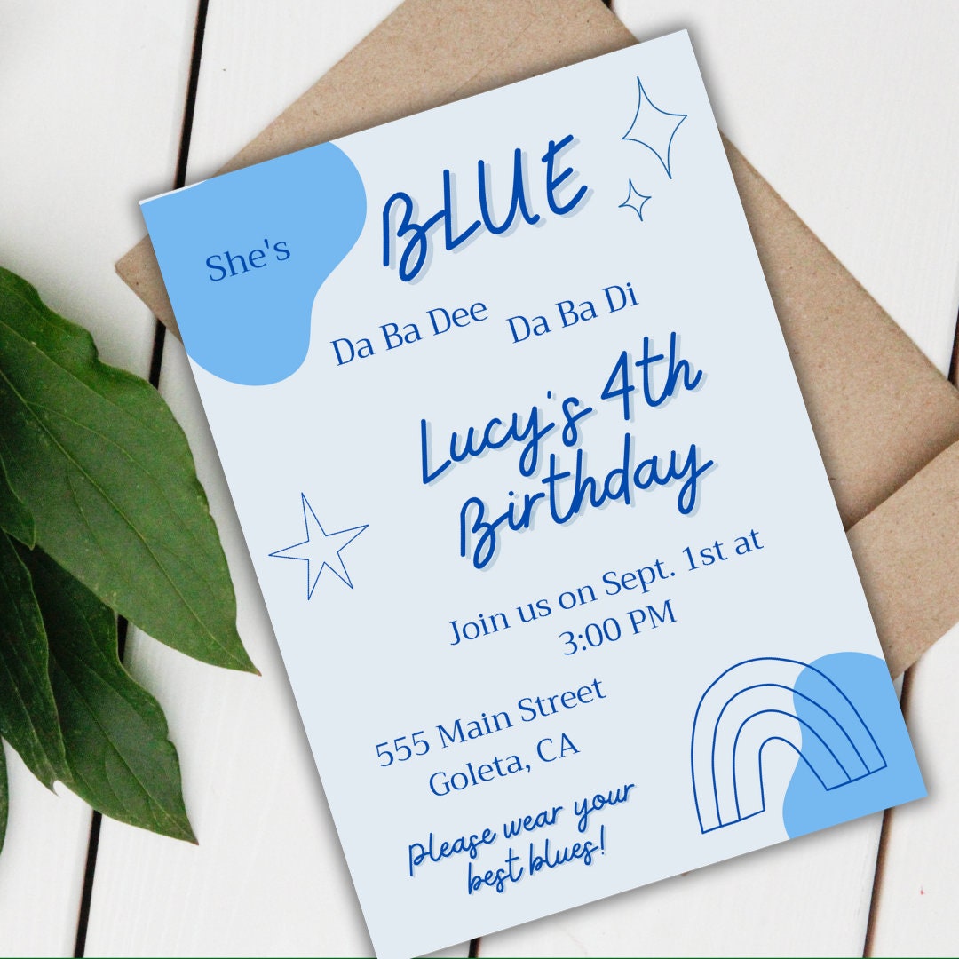 Invitación editable de cumpleaños azul / Azul Da Ba Dee Da Ba Di ...