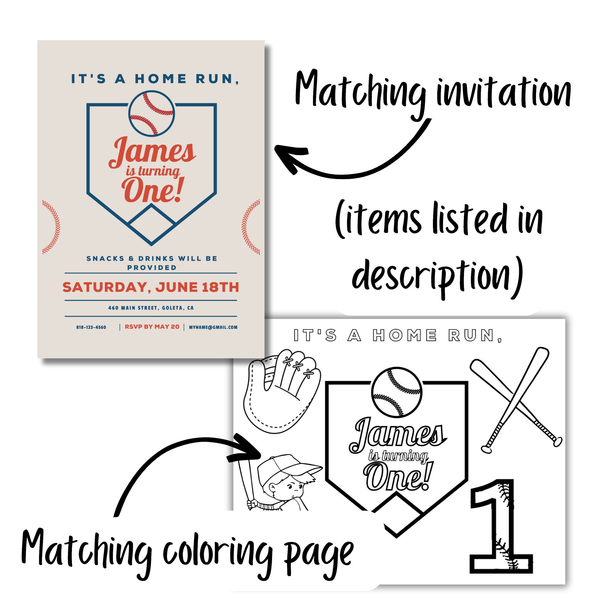 Editable Thank You Template | Home Run Baseball First Birthday | Sports ...