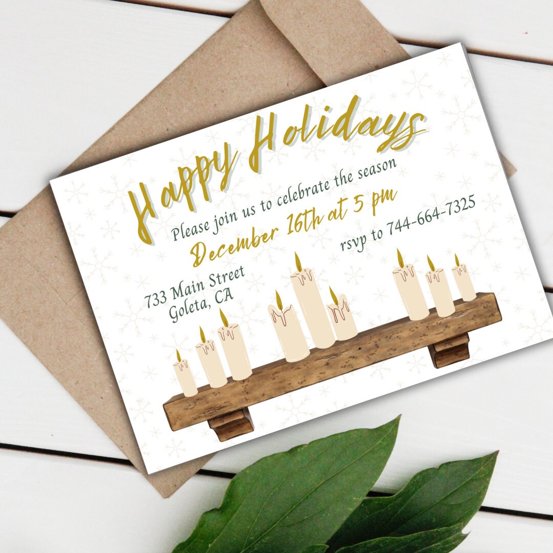 Classic Holiday Party Invitation Candle Mantlepiece 7x5 Download ...