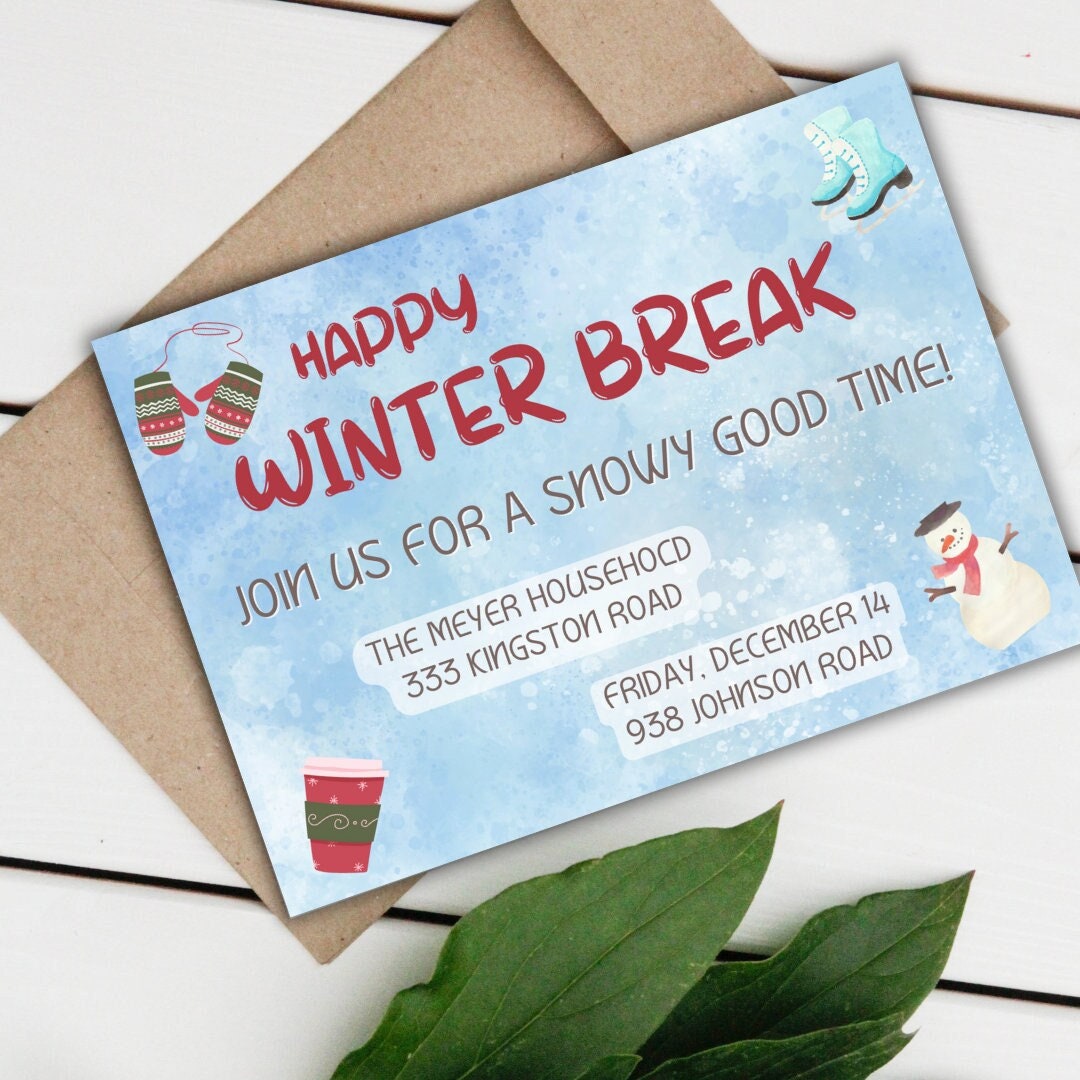 Fun Winter Break Editable Invitation Happy Holiday Season Snowman Snow ...