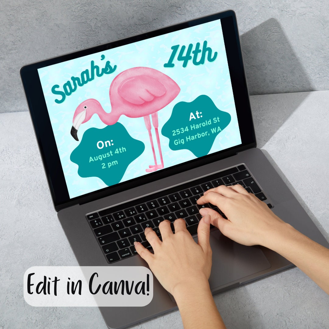 Flamingo Birthday Editable Invitation | Pool Party Aquamarine Exotic ...
