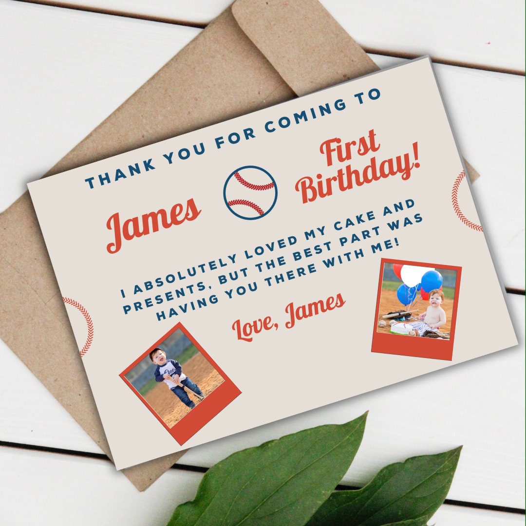 Editable Thank You Template | Home Run Baseball First Birthday | Sports ...