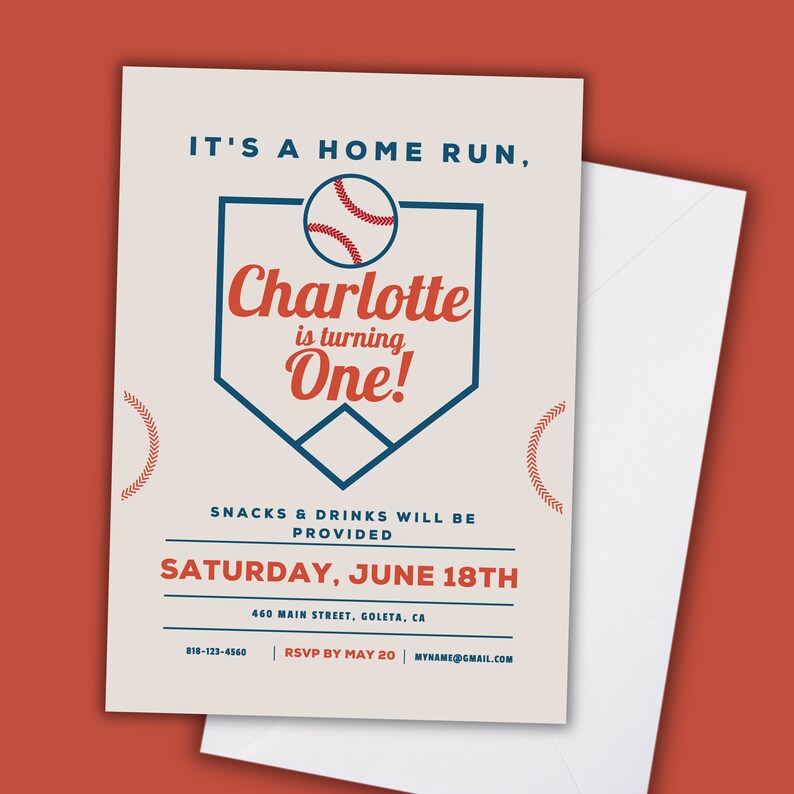 Home Run Baseball First Birthday Editable Invite | Sports 5x7 Download ...