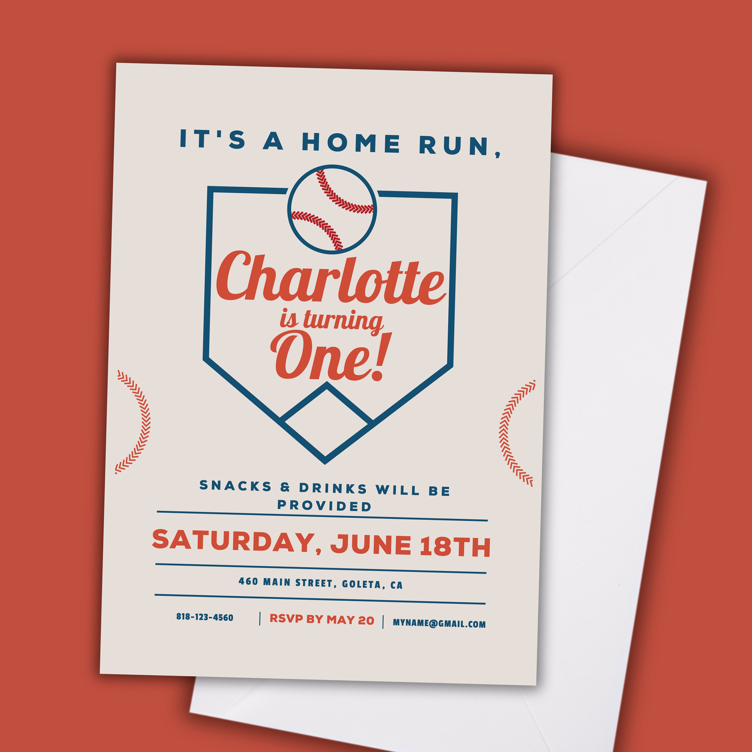 Home Run Baseball First Birthday Editable Invite | Sports 5x7 Download ...
