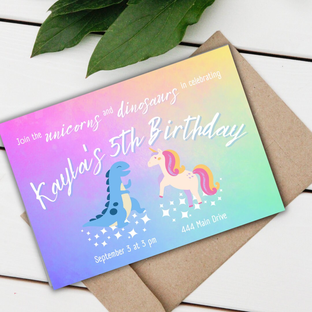 Unicorn and Dinosaur Editable Birthday Invitation | Magical Invite ...