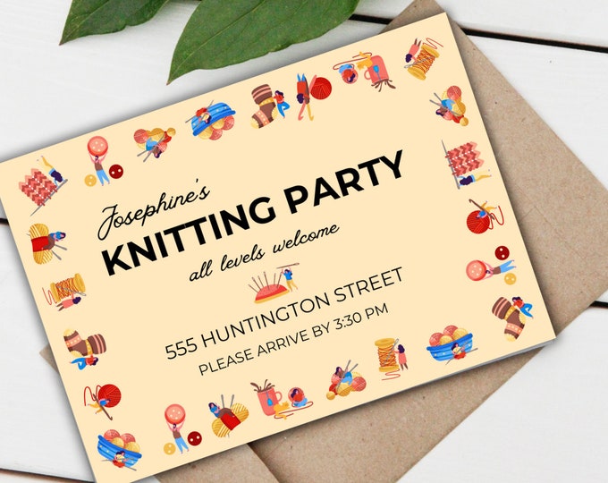 Knitting Party Editable Invitation | Crochet Knit Clothing Blankets ...