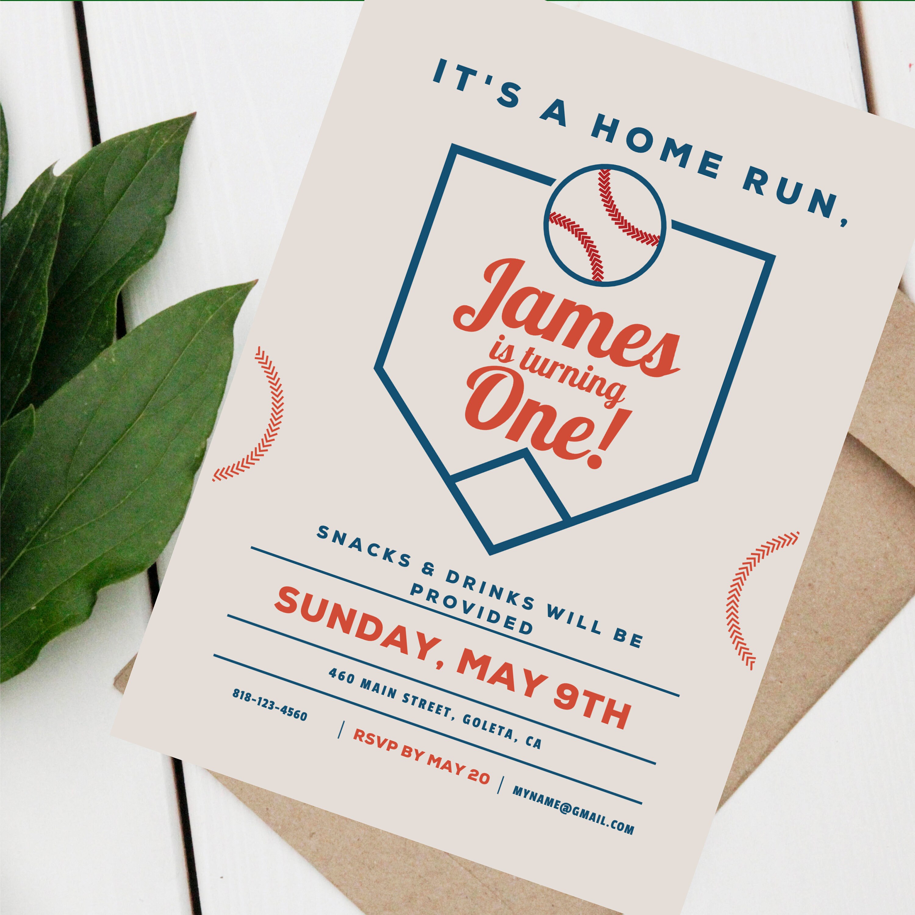 Home Run Baseball First Birthday Editable Invite | Sports 5x7 Download ...