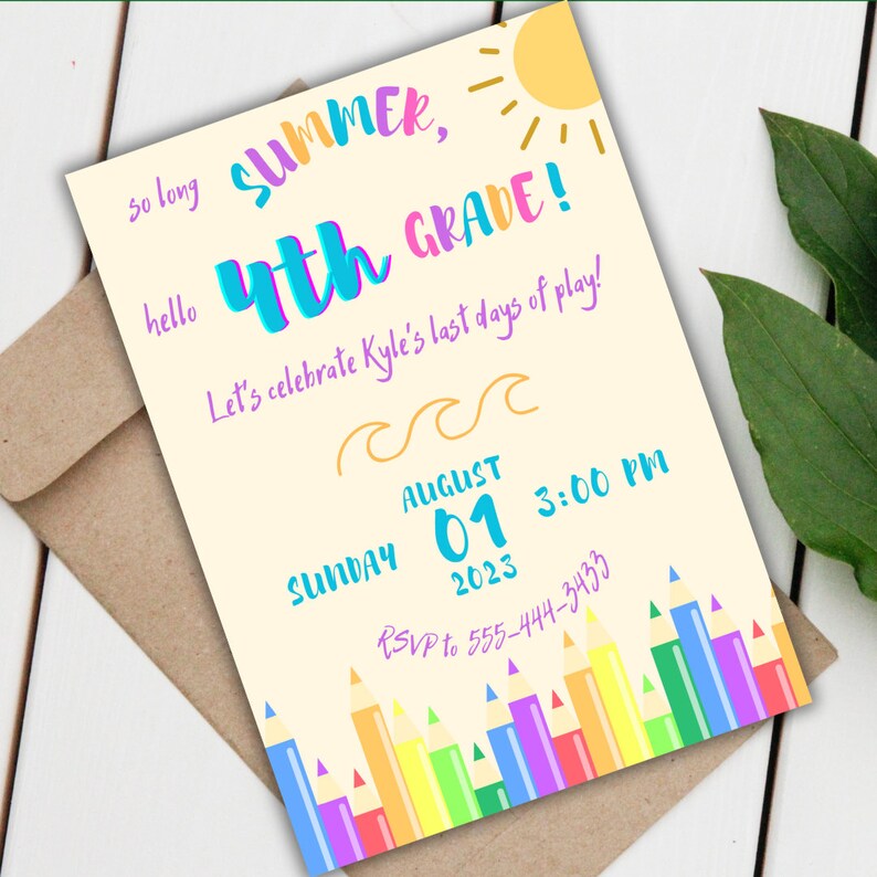 So Long Summer Party Editable Invitation | New School Year 5x7 Download ...