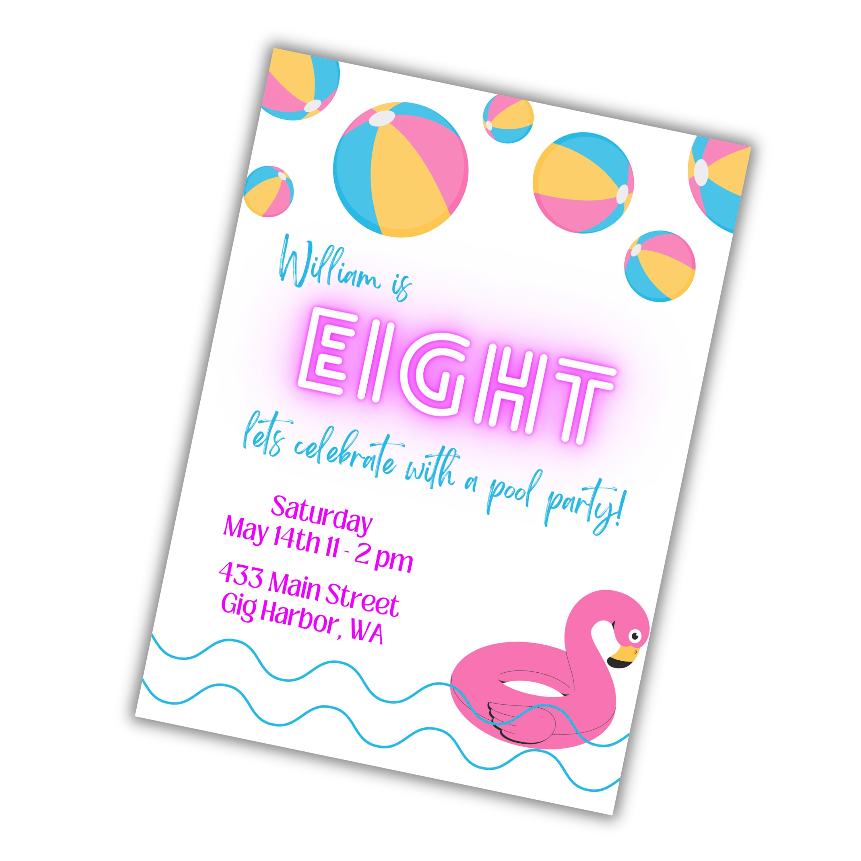 Pool Party Floatie Invitation, Beach Ball Birthday Editable, Flamingo ...