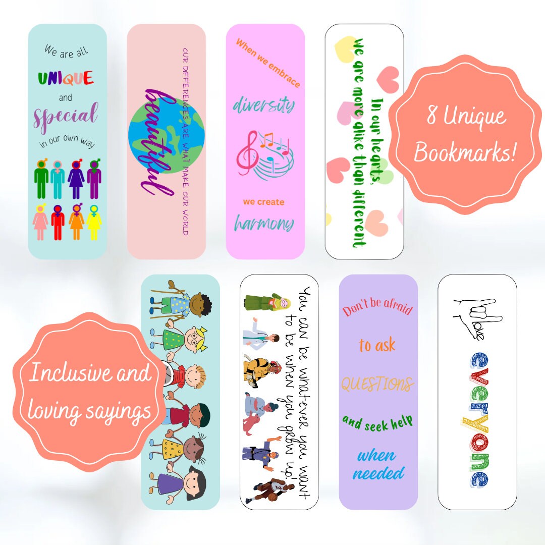 Printable Bookmark Bundle, 8 Bookmarks Editable | Inclusive Quotes ...