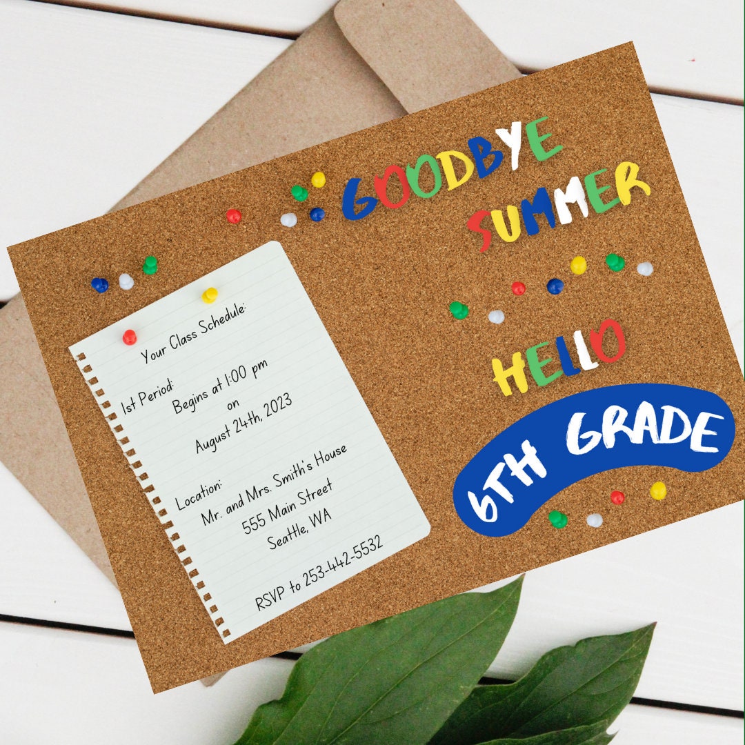 Goodbye Summer Hello School Party Editable Invitation | Corkboard Paper ...