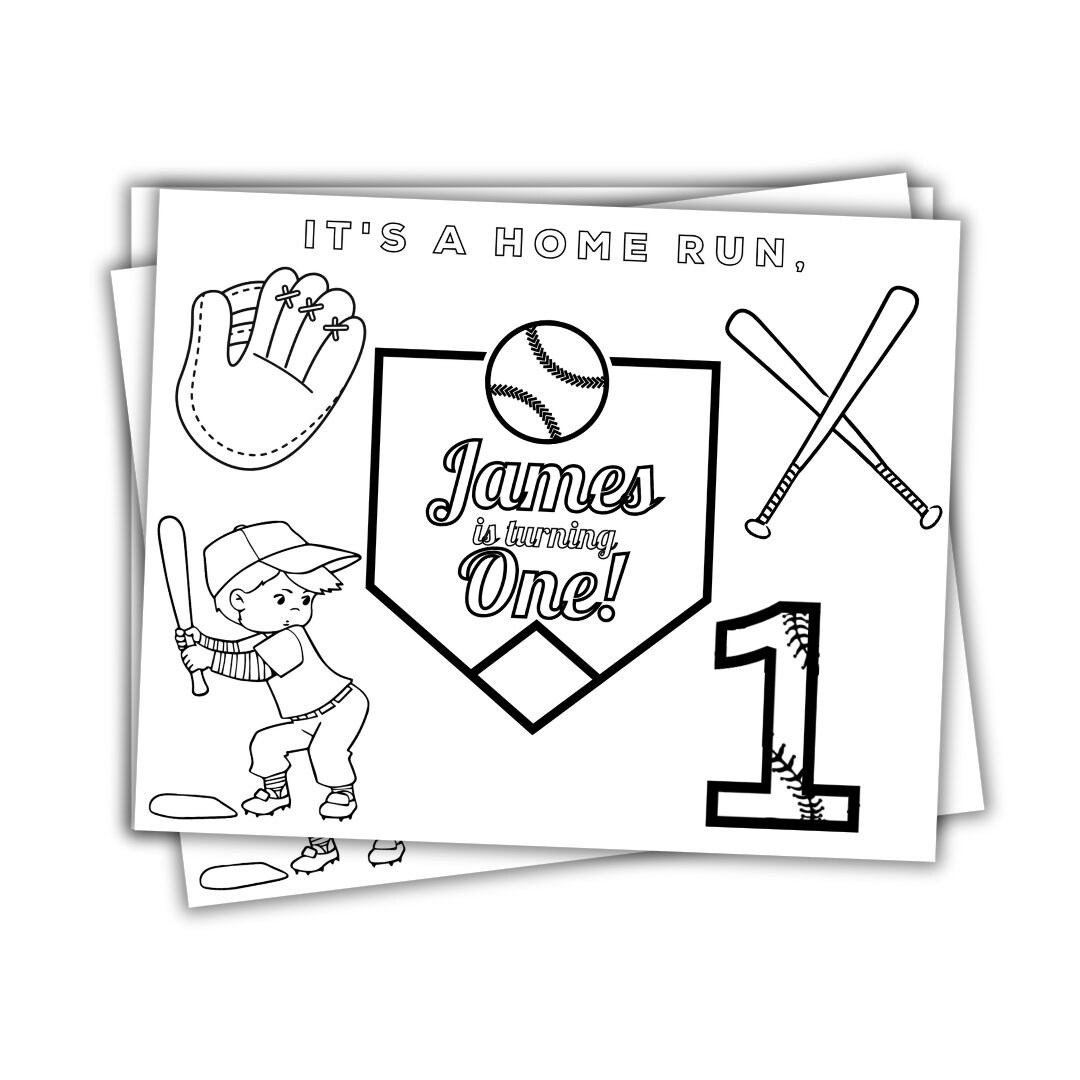 Editable Coloring Page | Home Run Baseball First Birthday | Sports 8x10 ...