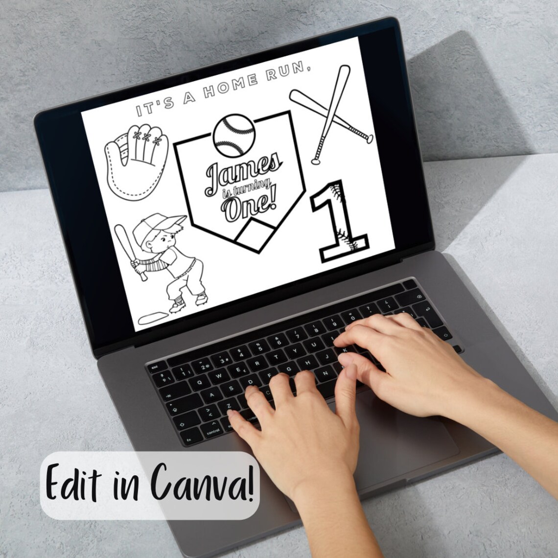 Editable Coloring Page | Home Run Baseball First Birthday | Sports 8x10 ...