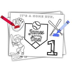 Editable Coloring Page | Home Run Baseball First Birthday | Sports 8x10 ...