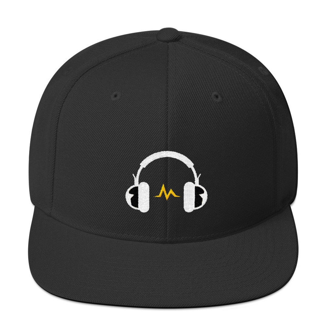 DJ Headphones Icon Embroidered Snapback Hat, Disc Jockey, Audio ...